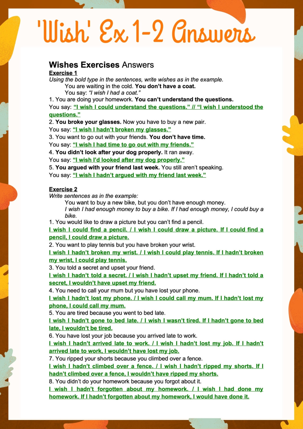 How To Use 'wish'? 'Wish/If Only' Exercises And Video Explanations ...